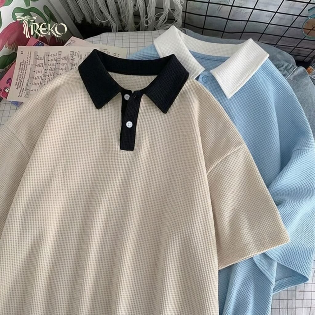 OVERSIZED WAFFLE POLO SKY BLUE – Treko